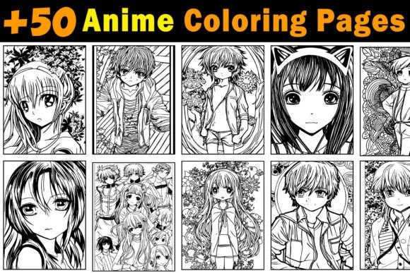 Anime Coloring Pages for Adults, Grayscale Graphics , 50 Pages - Etsy