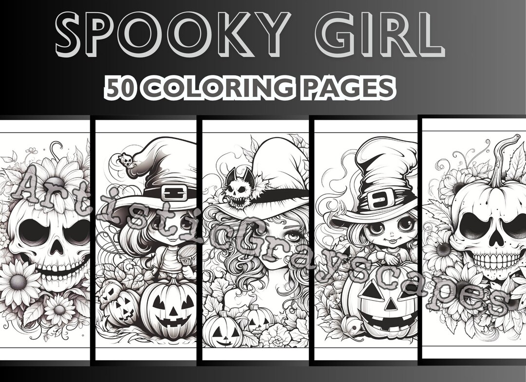 50 Cute and Spooky Girl Coloring Pages - Coloring Page Book - Adults ...