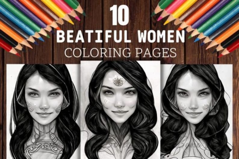 Beautiful Women Coloring Pages, Gorgeous Women Portrait Grayscale ...