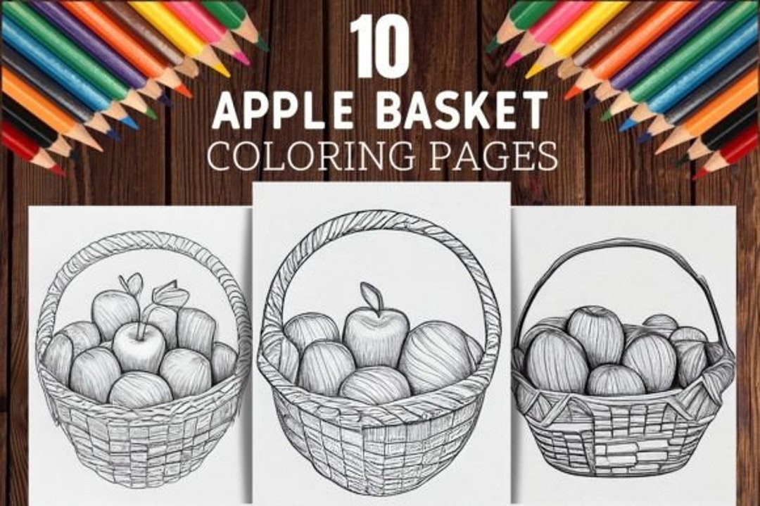 Apple Basket Coloring Pages, 10 Beautiful Graphics - Etsy