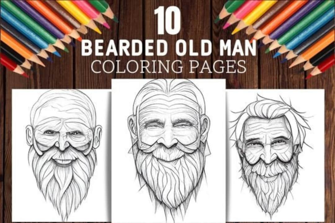 Bearded Old Man Coloring Pages, Grayscale Graphics, 10 Pages - Etsy