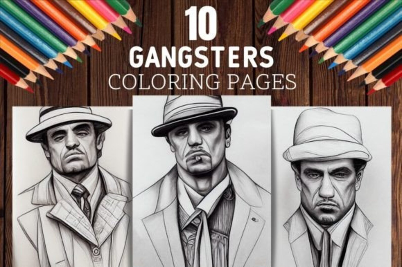 Gangsters Coloring Pages, Mafia Men Grayscale Graphics, 10 Pages - Etsy