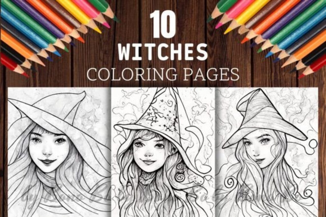 Witches Coloring Pages, Beautiful Women Graphics, 10 Pages - Etsy