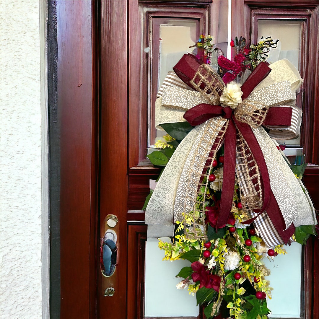 Neutral & Maroon Swag, Light Post Decor, Centerpiece, Wreath, Everyday ...