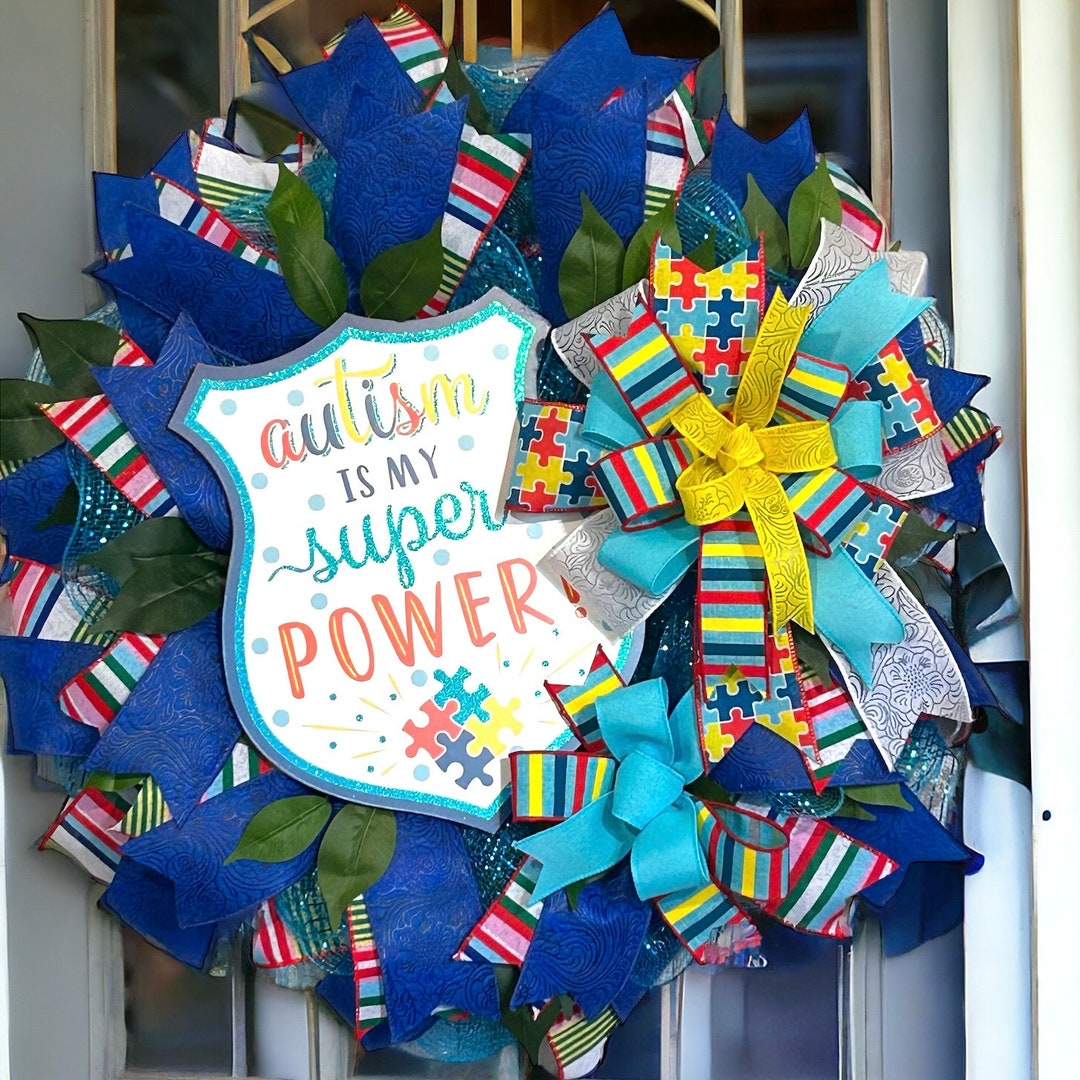 Autism Hero Wreath, Autism Awareness, Door Hanger, Wall Decor, Home ...