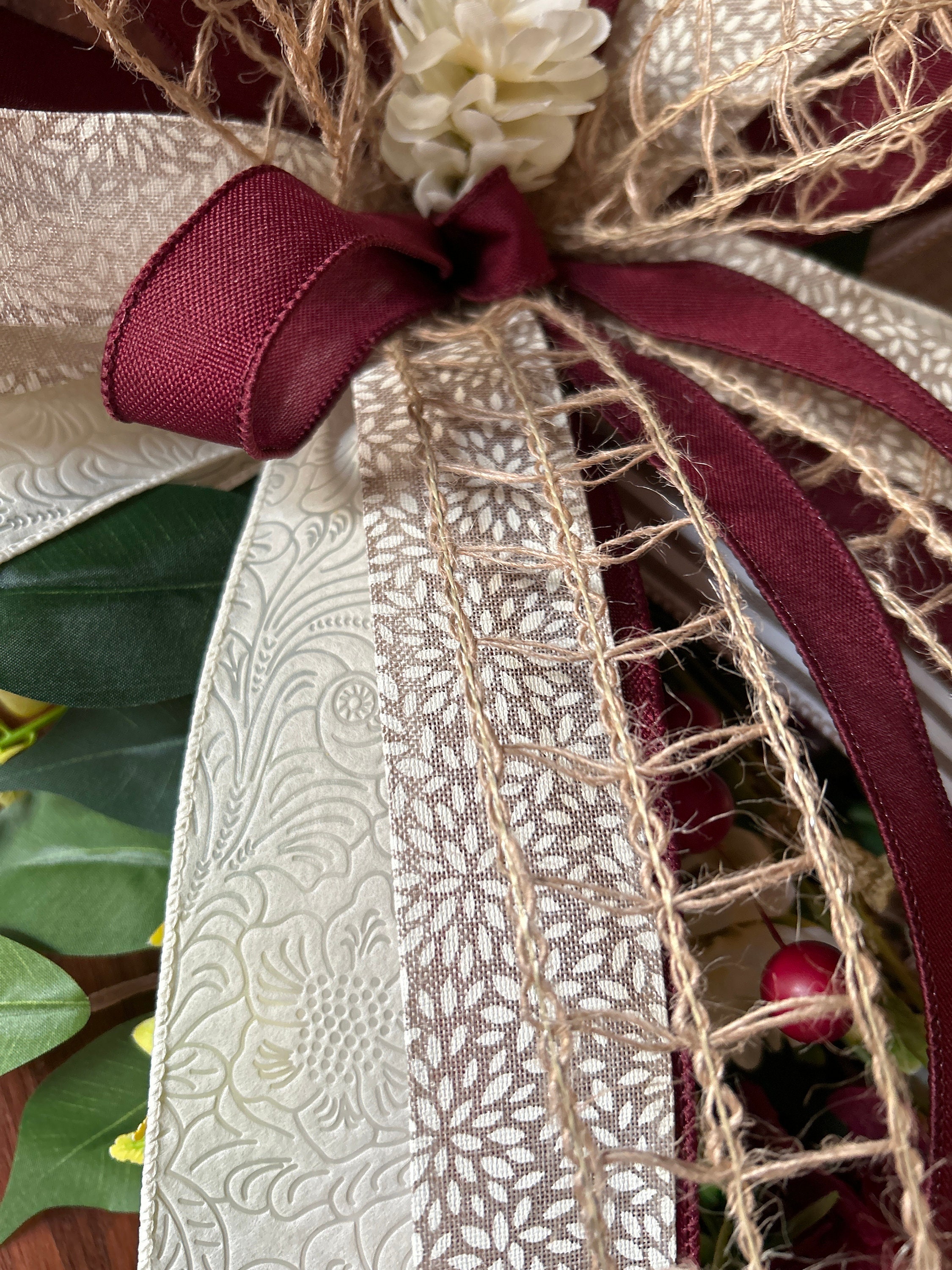 Neutral & Maroon Swag, Light Post Decor, Centerpiece, Wreath, Everyday ...