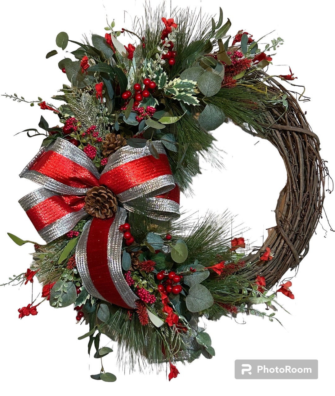 Large Round Christmas Grapevine Wreath for You Front Door. - Etsy