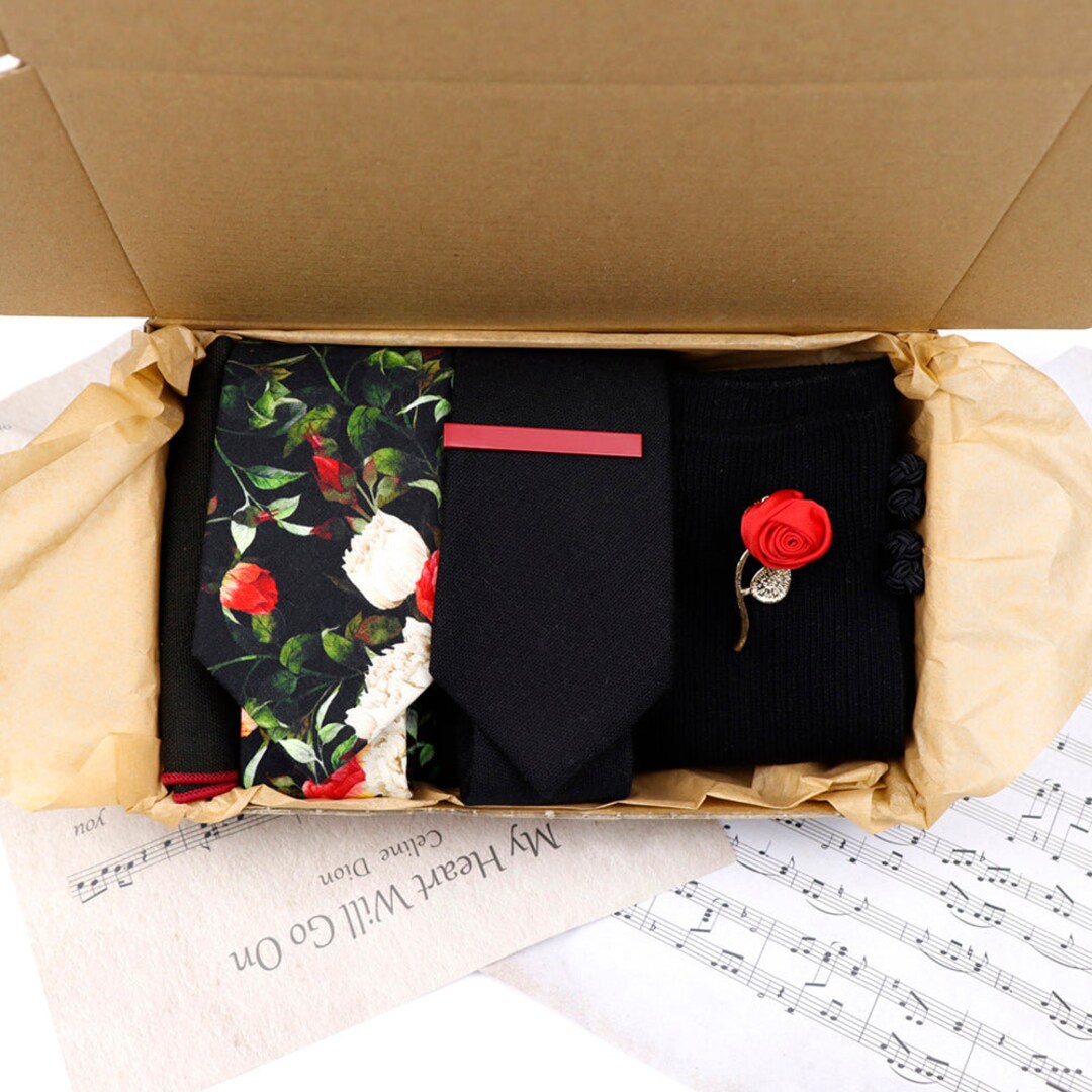 Black and Floral Poppy Tie and Sock Groom Set - Etsy