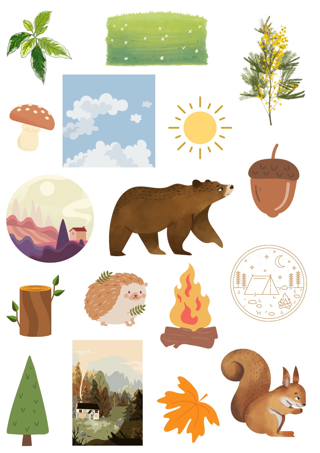 Nature Printable Sticker Set A4 Forest Sticker Set Cute - Etsy