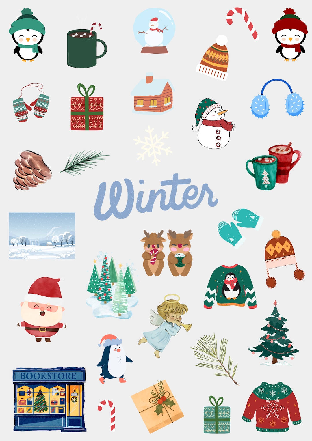 Winter Printable Sticker Set Cute Stickers for Decoration A4 - Etsy
