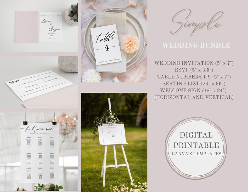 Simple Classic Wedding Stationery Bundle, Wedding Template Bundle ...