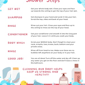 HOW TO: Shower Steps for Kids, Printable, ADHD, Bath Time - Etsy