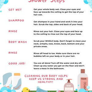 HOW TO: Shower Steps for Kids, Printable, ADHD, Bath Time - Etsy
