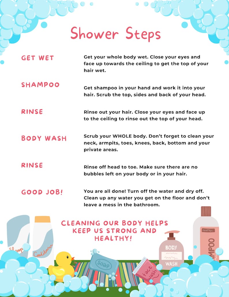 HOW TO: Shower Steps for Kids, Printable, ADHD, Bath Time - Etsy