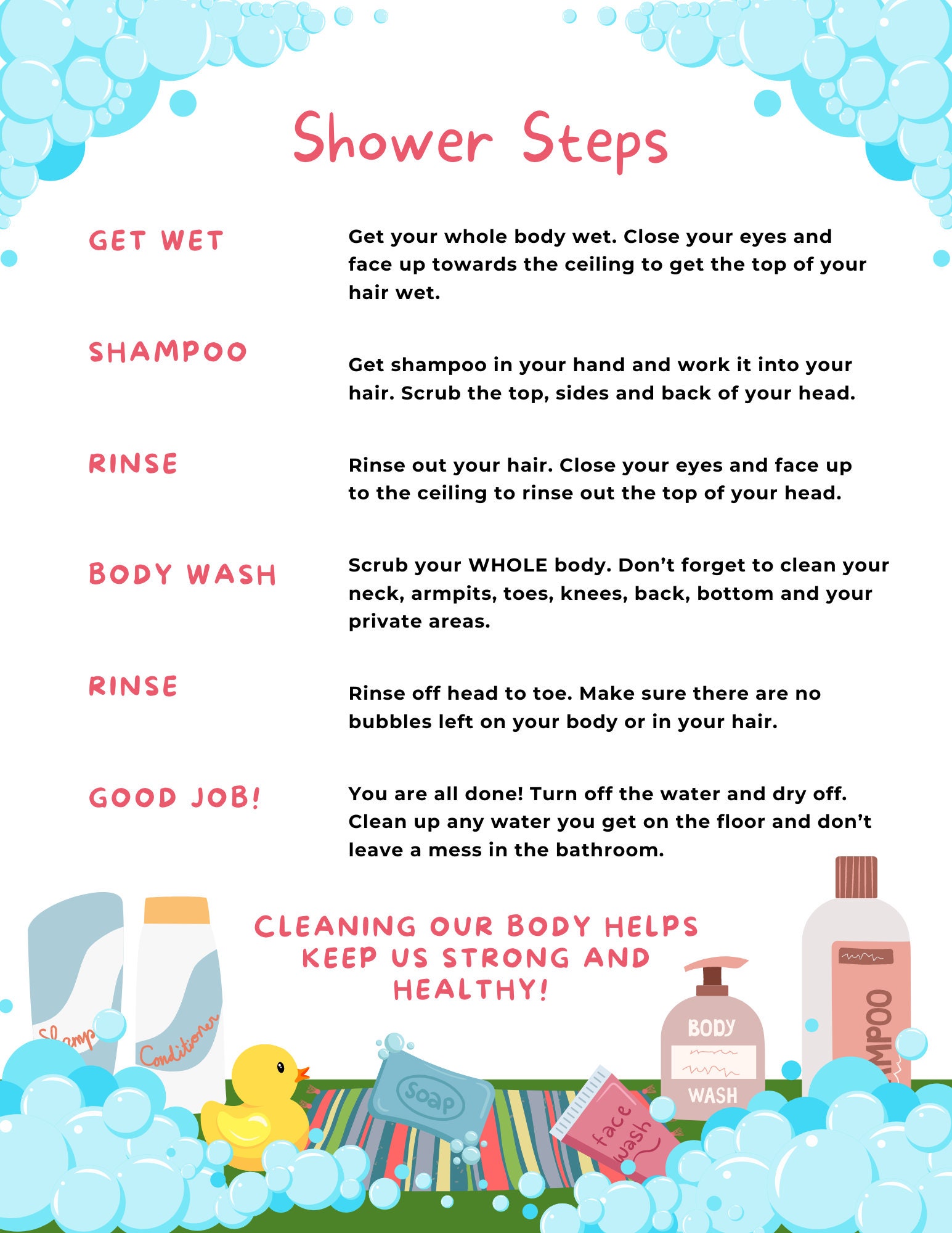 HOW TO: Shower Steps for Kids, Printable, ADHD, Bath Time - Etsy