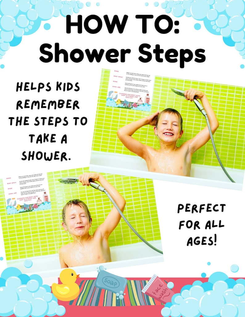 HOW TO: Shower Steps for Kids, Printable, ADHD, Bath Time - Etsy