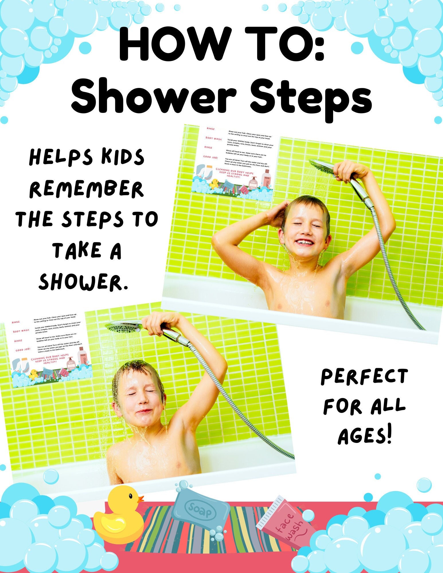 HOW TO: Shower Steps for Kids, Printable, ADHD, Bath Time - Etsy