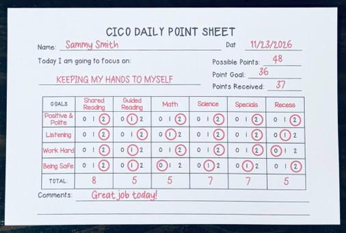 CICO Daily Point Sheet for Student Tracking | Printable Check in Check ...