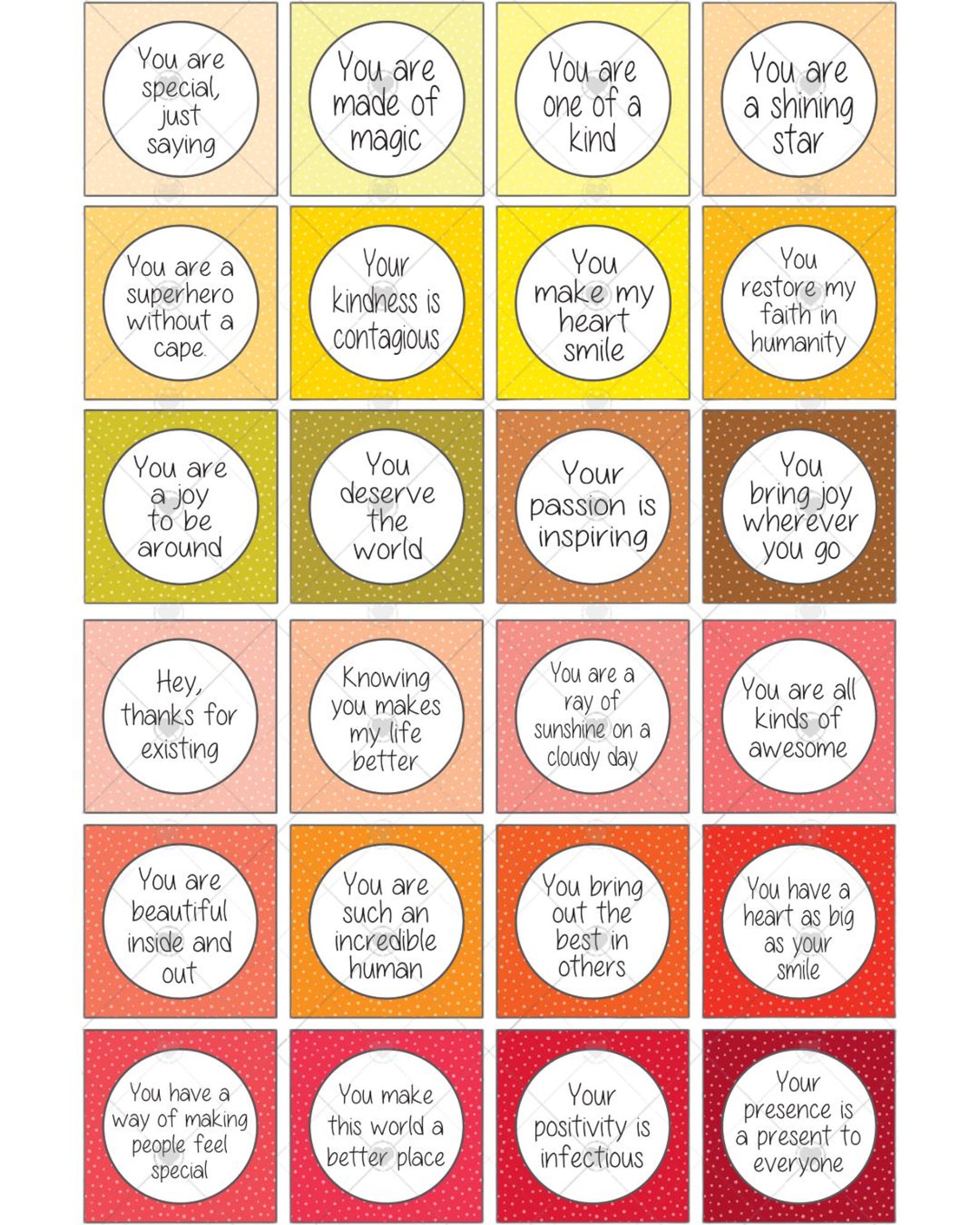 72 Printable Compliment Cards, Instant Download, Kindness Cards ...