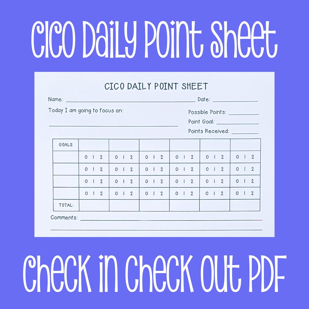 CICO Daily Point Sheet for Student Tracking | Printable Check in Check ...