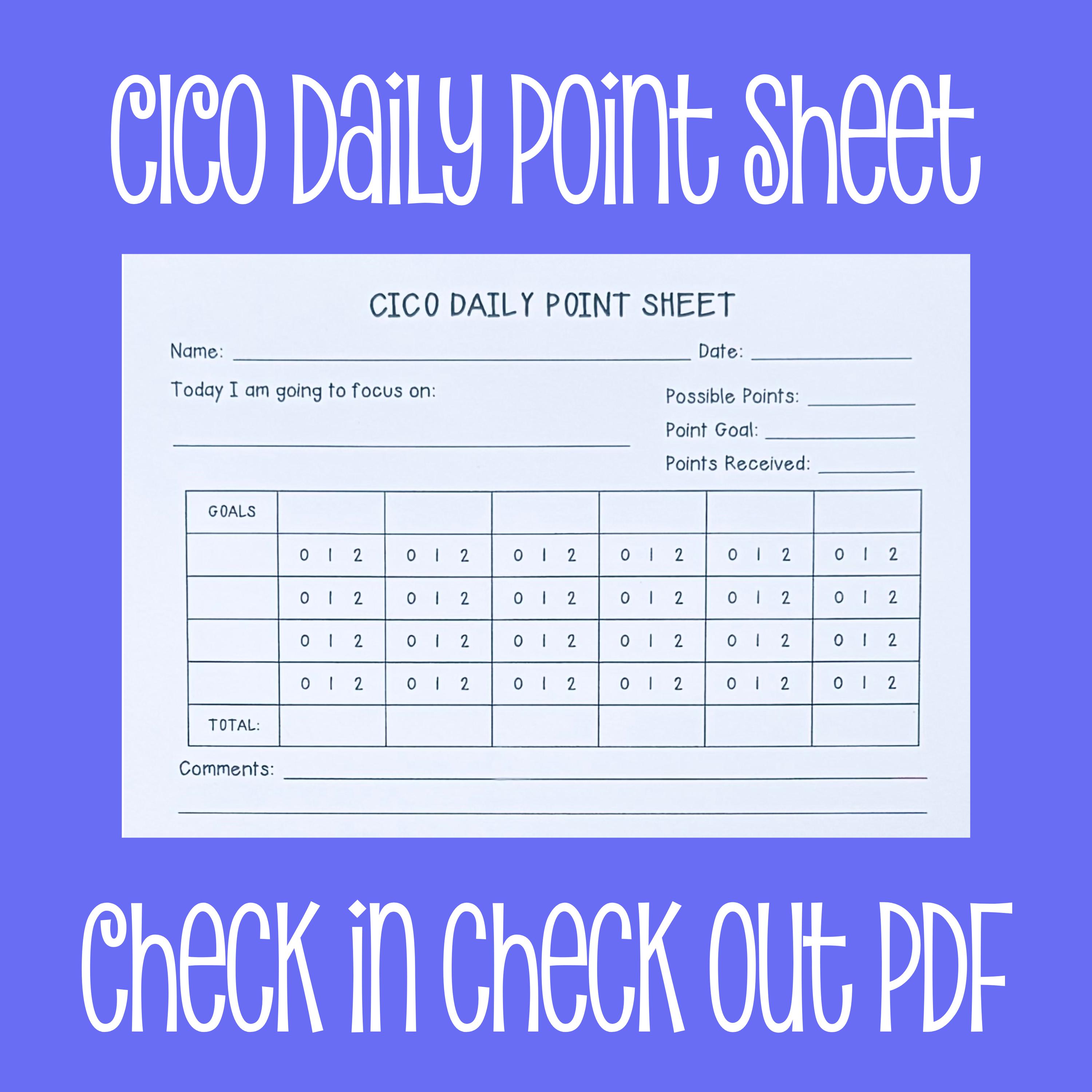 CICO Daily Point Sheet for Student Tracking | Printable Check in Check ...