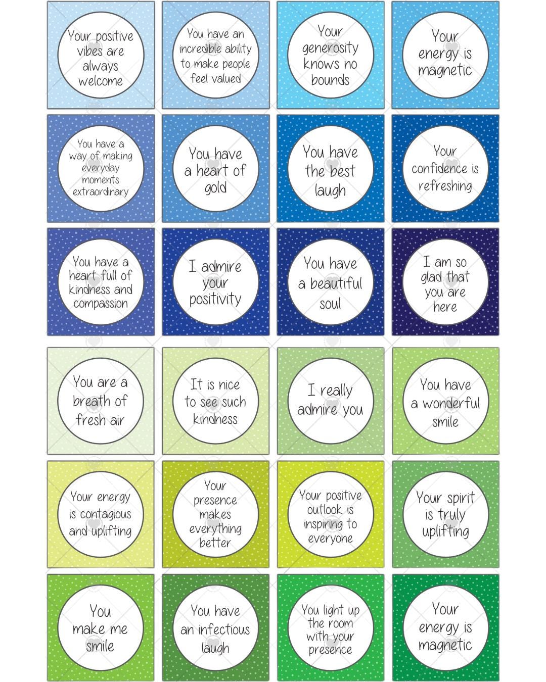 72 Printable Compliment Cards, Instant Download, Kindness Cards ...