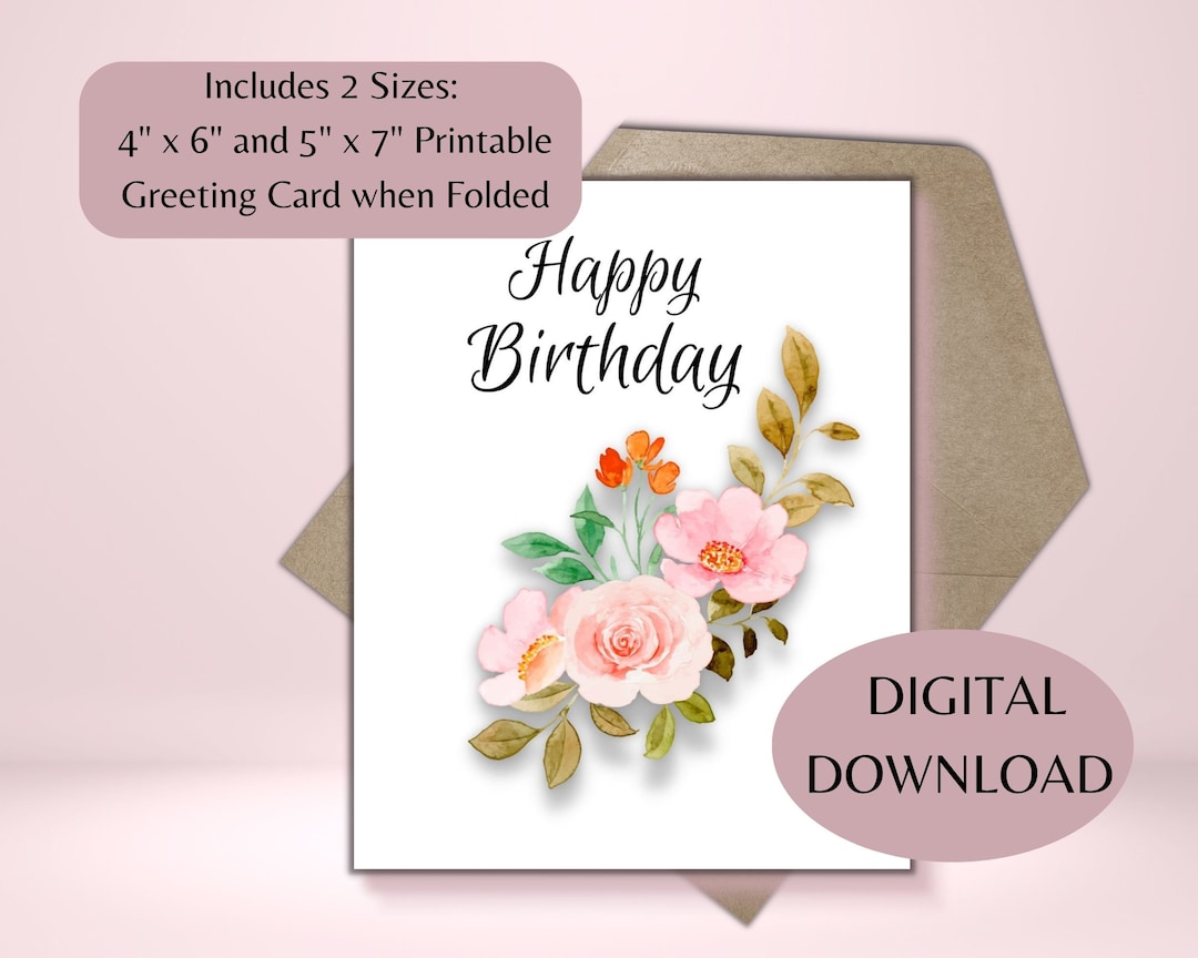 Floral Happy Birthday Card Printable - Etsy