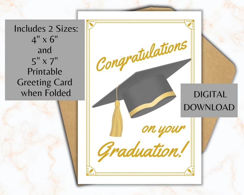 Graduation Cap Greeting Card Printable Instant Digital Download - Etsy