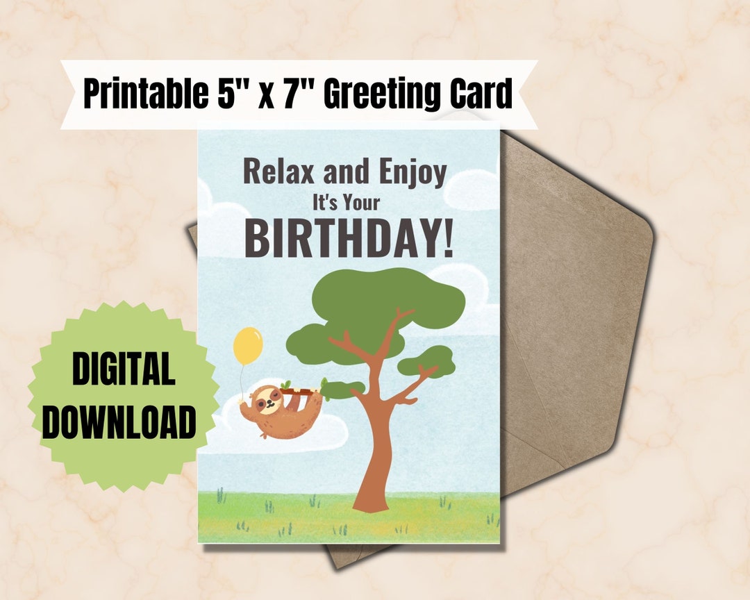 Whimsical Sloth Birthday Card Printable - Etsy