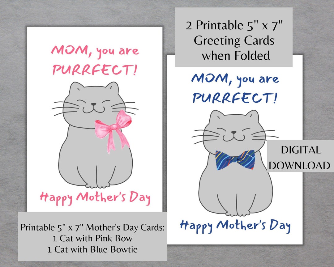Mother's Day Grey Cat Card Printable Instant Download - Etsy