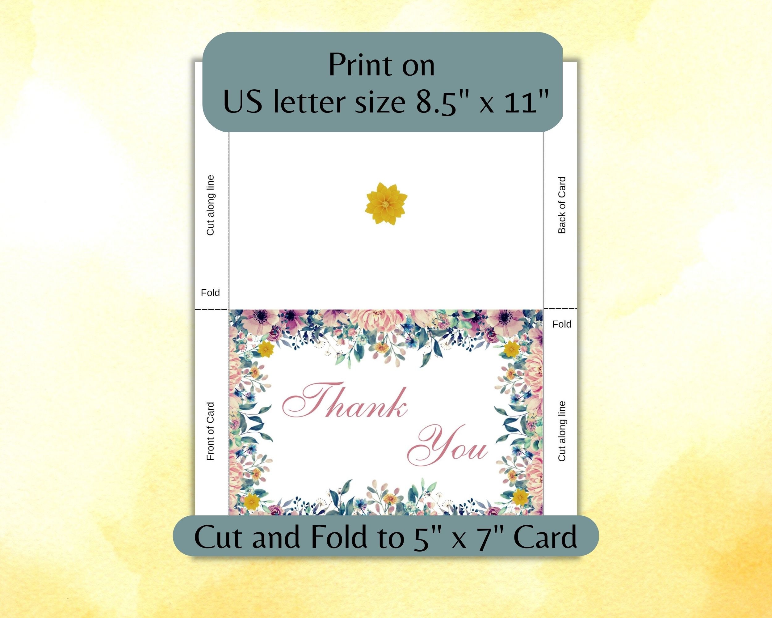 Floral Border Thank You Note Card, Instant Download Printable Card - Etsy