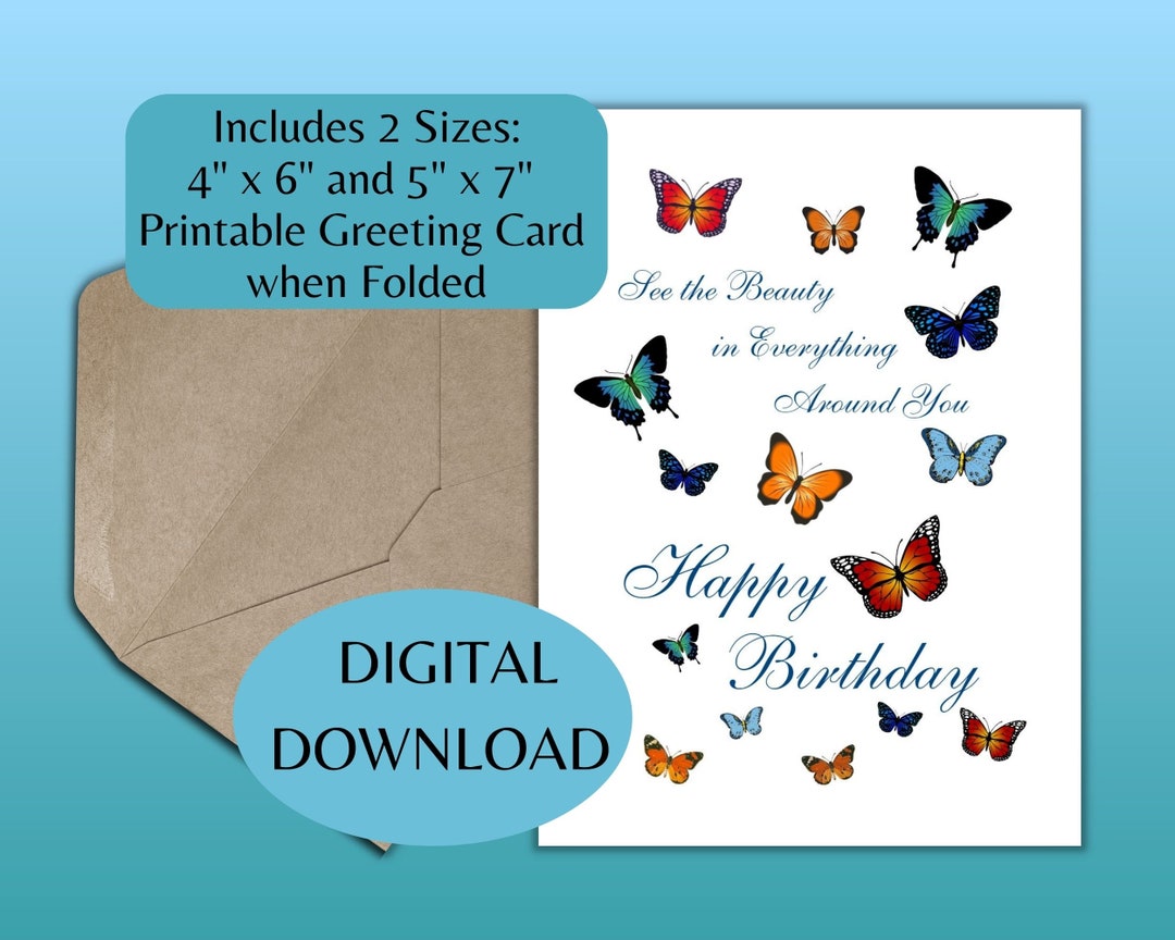Butterfly Happy Birthday Card Printable - Etsy