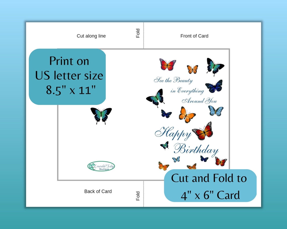 Butterfly Happy Birthday Card Printable - Etsy