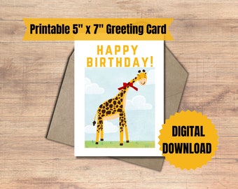 Giraffe Birthday Card for Woman or Girl, Happy Birthday Card Digital ...