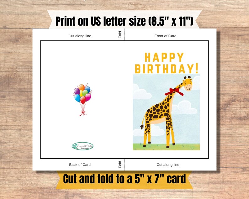Cheerful Giraffe Birthday Card Printable - Etsy