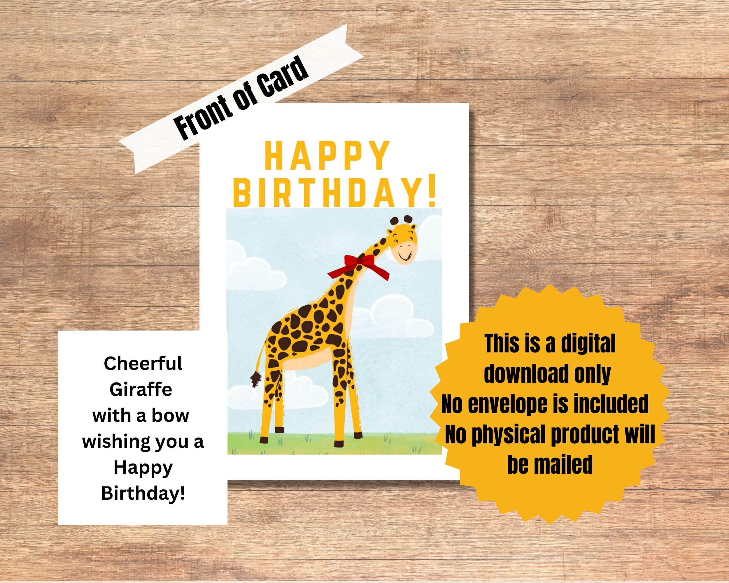 Cheerful Giraffe Birthday Card Printable - Etsy