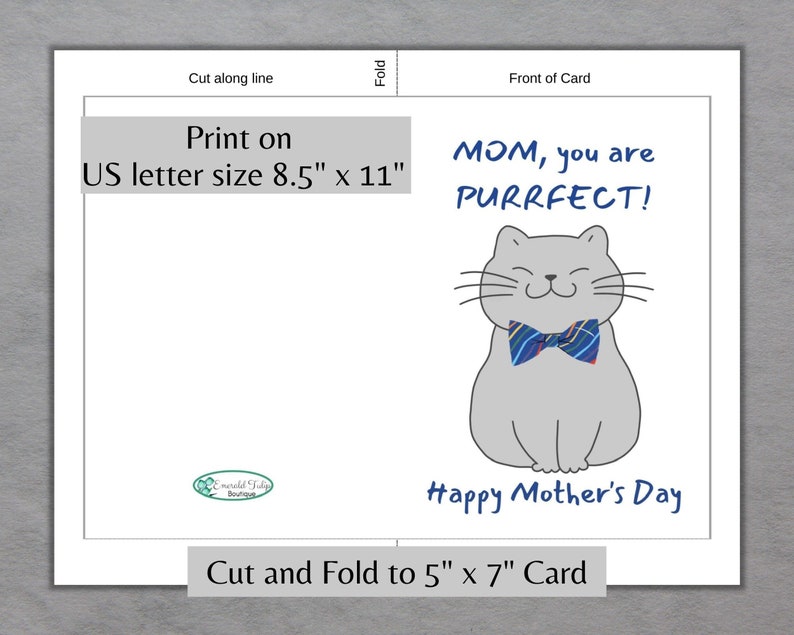 Mother's Day Grey Cat Card Printable Instant Download - Etsy