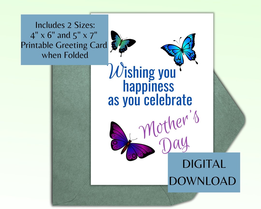 Mother's Day Butterflies Card Instant Download Printable - Etsy