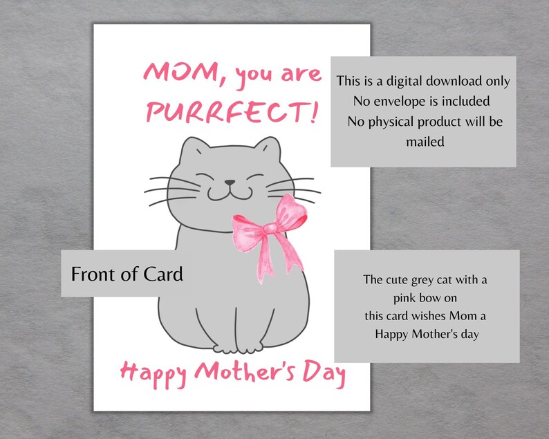 Mother's Day Grey Cat Card Printable Instant Download - Etsy