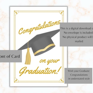 Graduation Cap Greeting Card Printable Instant Digital Download - Etsy