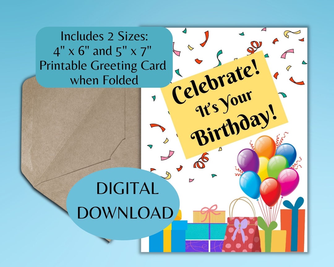 Celebrate It's Your Birthday Card, Instant Download Printable Card - Etsy