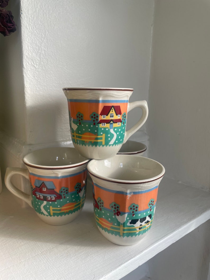 Vintage Farm Animal Mugs - Set of 4 - Etsy