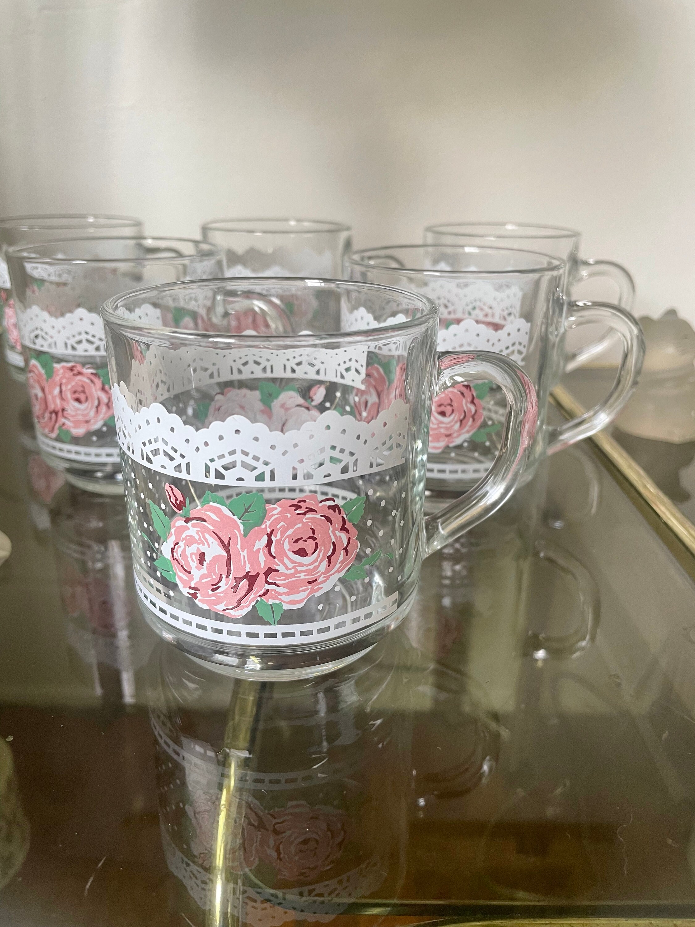 Luminarc Rose Lace Glass Mugs Set of 6 - Etsy
