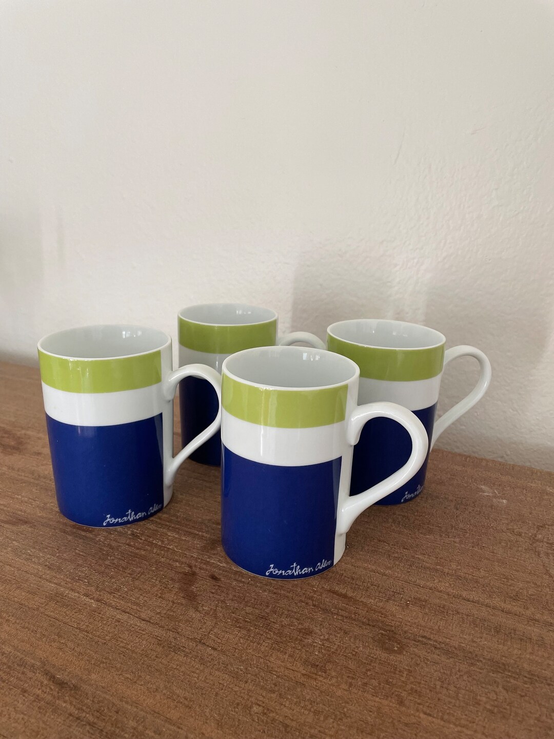 Jonathan Adler happy Home Mugs Blue and Green Stripe, Set of 4 - Etsy