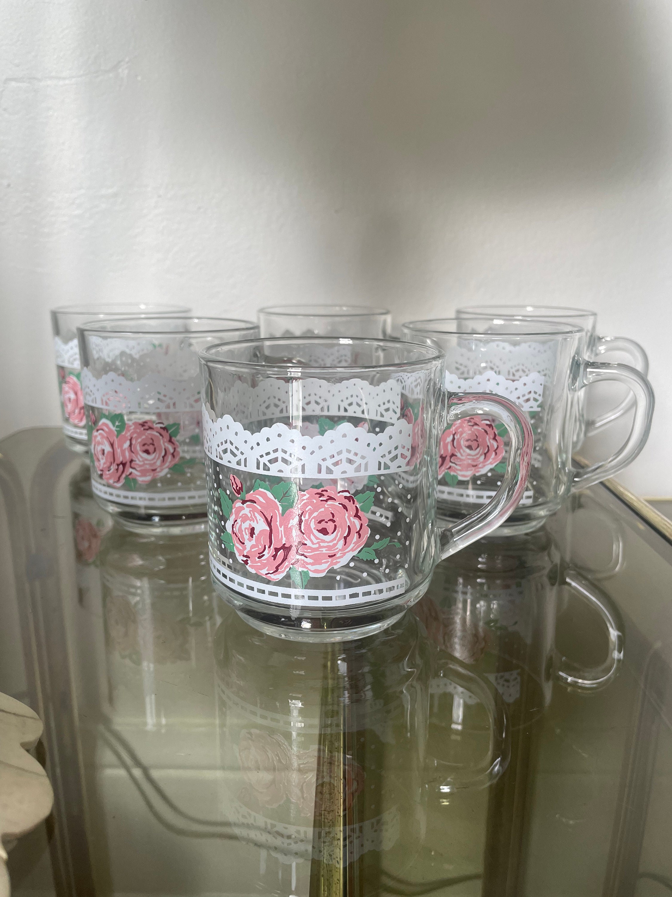 Luminarc Rose Lace Glass Mugs Set of 6 - Etsy
