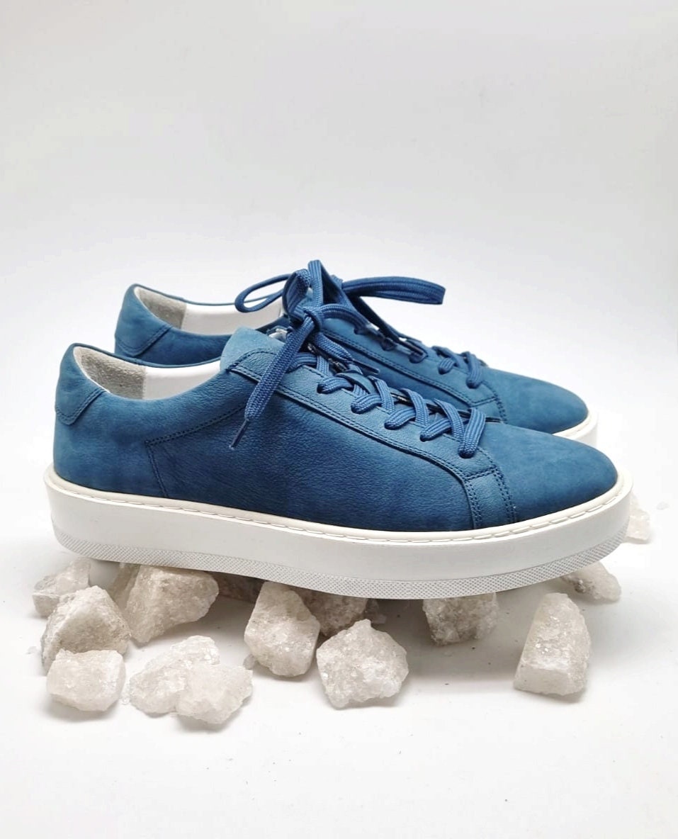 Handmade Leather Blue Barefoot Shoes,men's Genuine Leather Sneakers ...