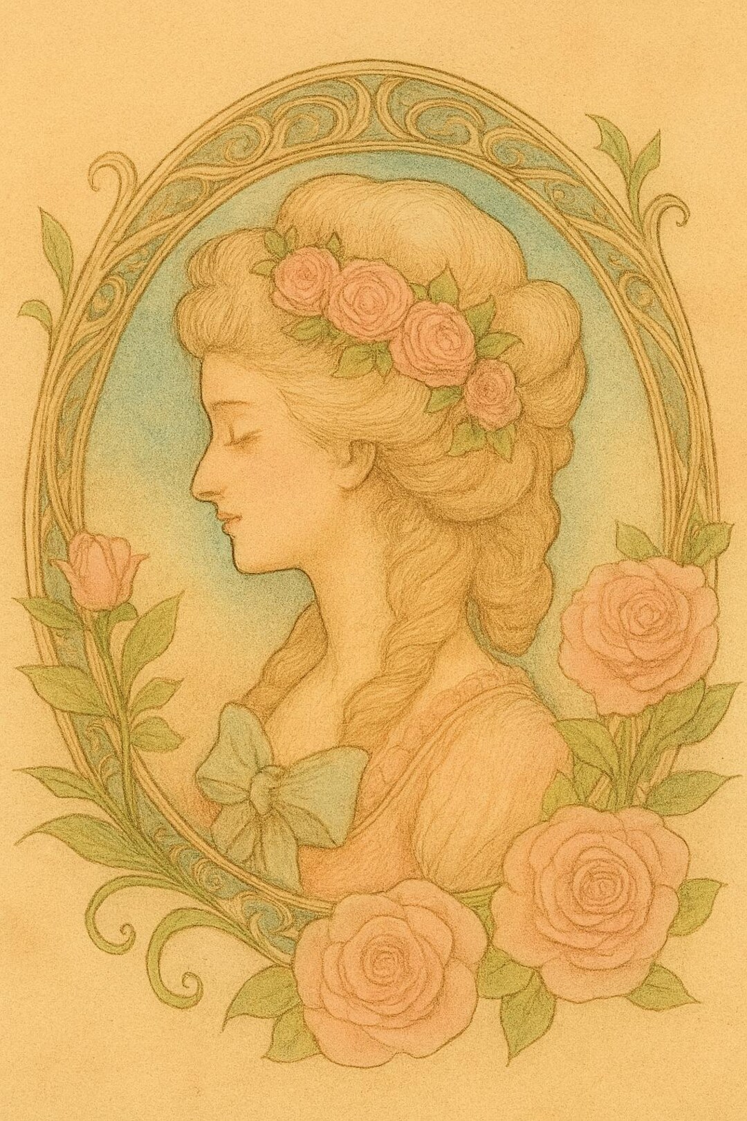 Art Nouveau Female Portrait Print Set – Floral A3 (digital Download) - Etsy