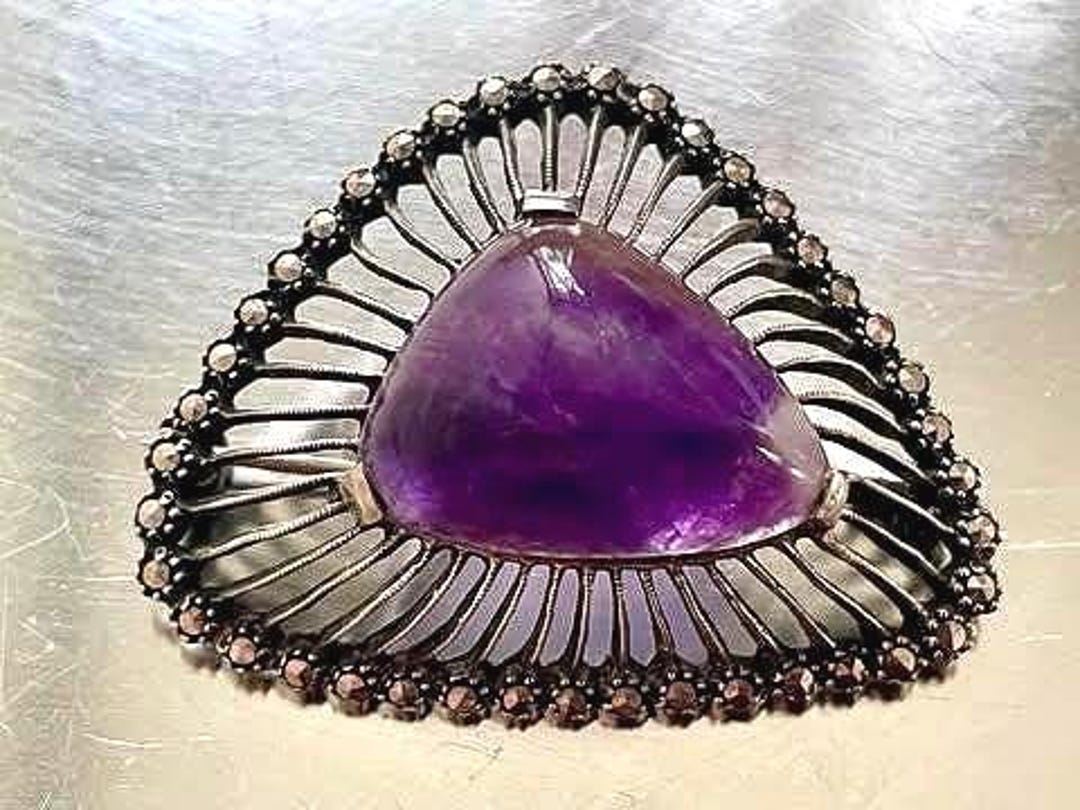 Vintage Swedish Amethyst Brooch Necklace Set – Brutalist Silver Jewelry ...
