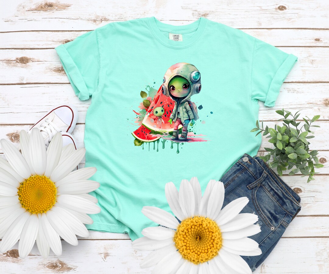 Alien and Watermelon Shirt for Kids Youth Cool Summer Fruit Alien Best Friend Birthday Gift for ...