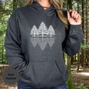 Pine Tree Hooded Sweatshirt, Trees Lake, Gift for Nature Lover, Travel ...
